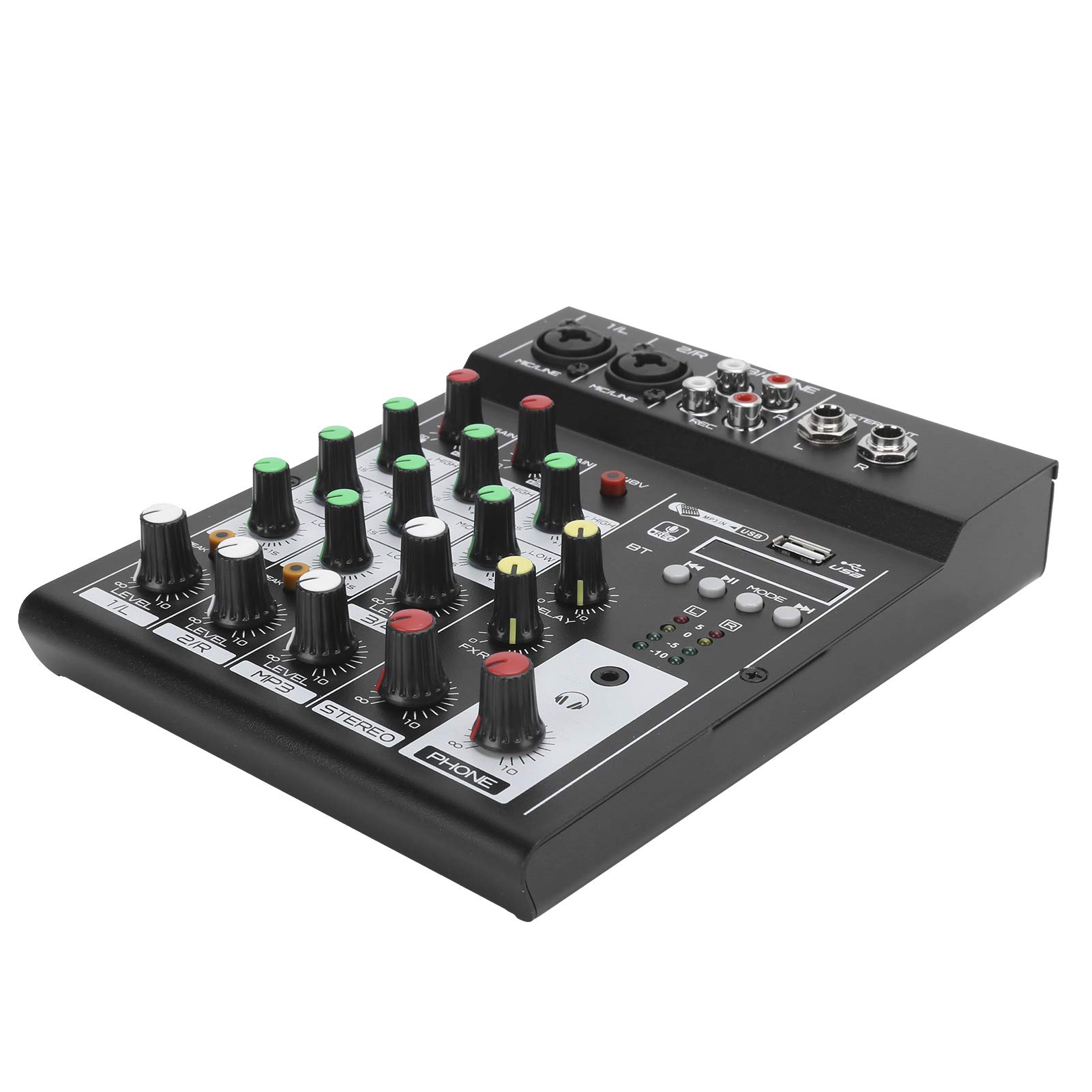 Portable Audio Mixer, Portable 4 Channel BT Mixing Console Digital Audio Mixer Builtin Effect for Home Karaoke, Webcast, Music Recording(US plug)