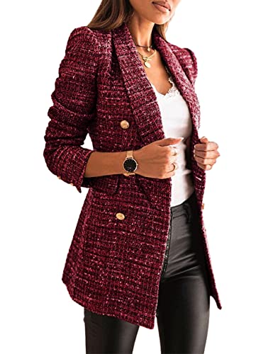 Lcucyes Women's Long Sleeve Blazer Suit Slim Fit Lapel Button Down Jacket Coats Work Office Bussiness Blazers Wine Red
