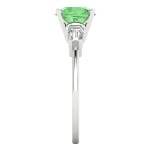 Clara Pucci 2.0 ct Round Cut 3 stone Solitaire Green Simulated Diamond Engagement Promise Anniversary Bridal Ring 18K White Gold 6.75