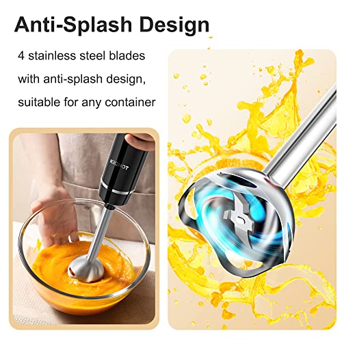 Kichot Emersion Hand Blender, 1000W 4 In 1 Electric Stick Blender for Kitchen with Food Chopper, Egg Whisk, Stainless Sticker, 600ml Mixing Beaker for Smoothies, Soups, Sauces, Baby Food ( Black)