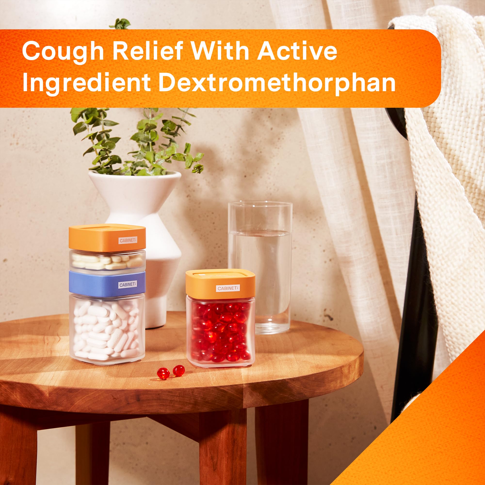 Cabinet: Non-Drowsy Cough Relief Softgels w/Active Ingredient Dextromethorphan Suitable for Adults, Comparable to RobitussinĀ®, 60 Softgels (Starter Kit)