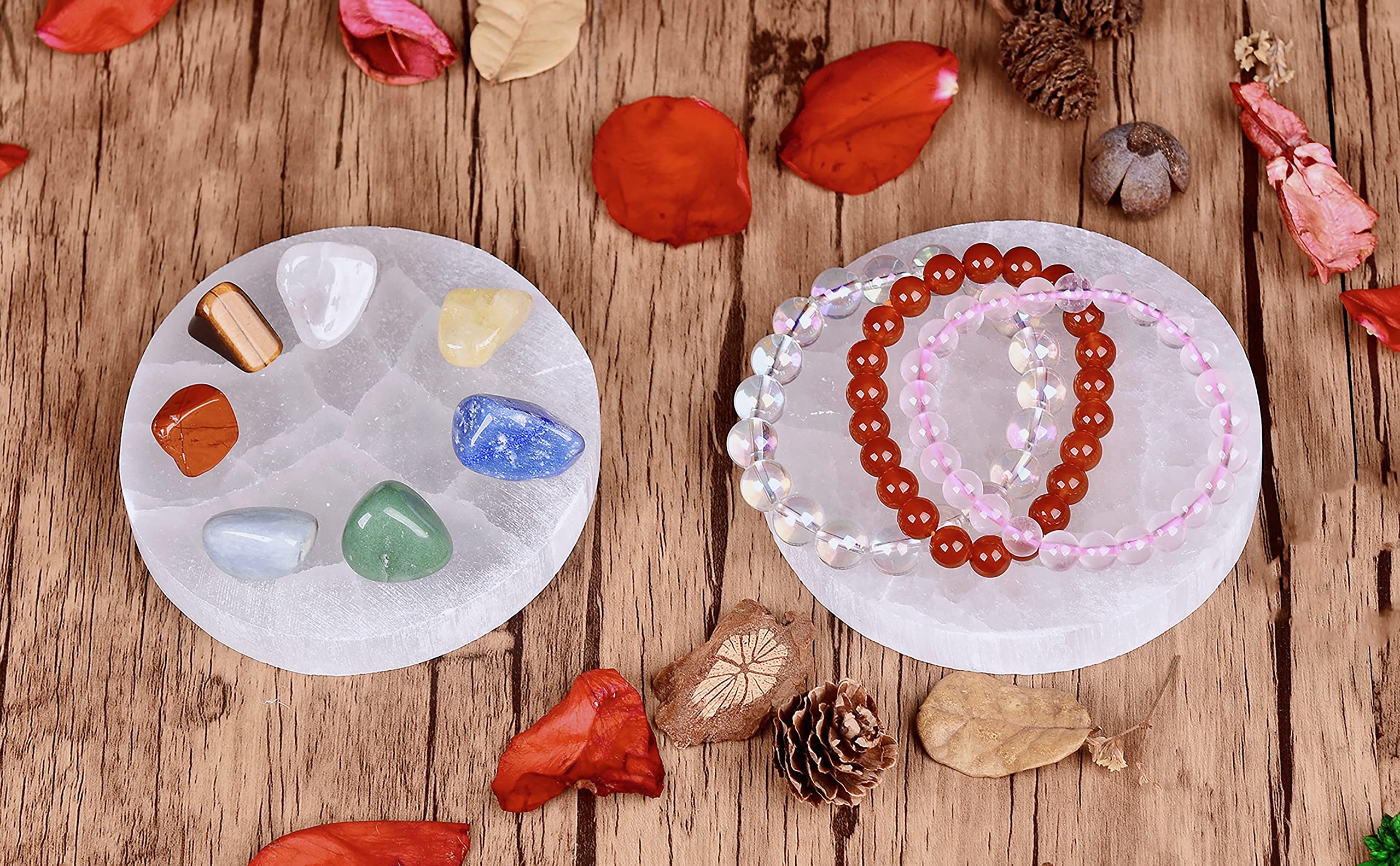 CNYANFEI 3pcs Selenite Charging Plates 4” Satin Spar Crystal Tray Natural Selenite Stone Coasters Circle Gemstone Slab Bulk