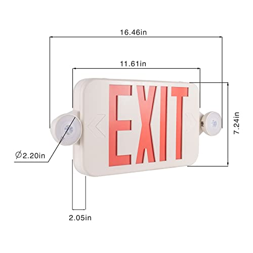 GRUENLICH LED Combo Emergency EXIT Sign with 2 Adjustable Head Lights and Double Face, Back Up Batteries- US Standard Red Letter Emergency Exit Lighting, UL 924 Qualified, 120-277 Voltage, 4-Pack