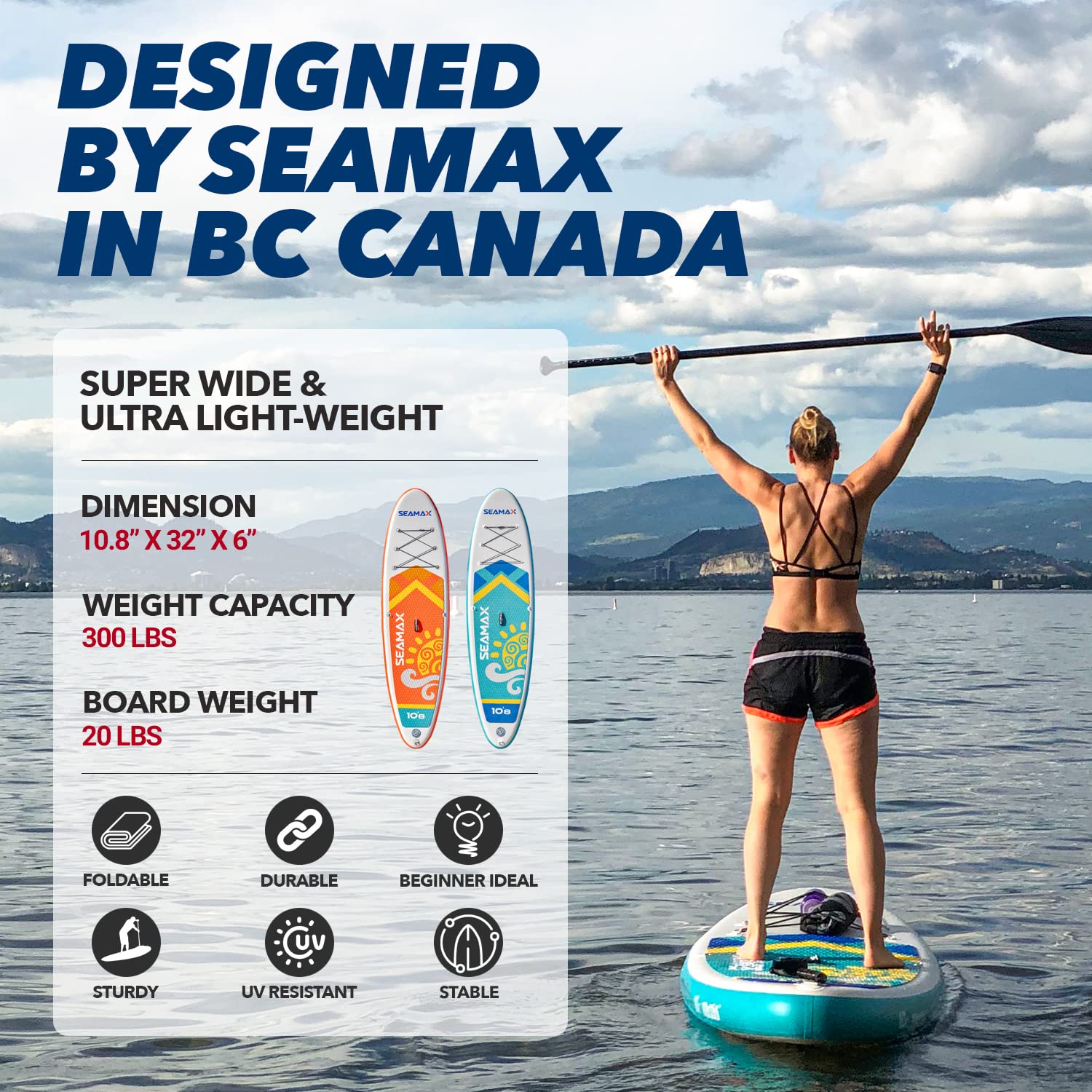 Seamax 10.5 Feet Inflatable SUP Stand Up Paddle Board (Ocean Blue, 10.7FT - L128 xW32 xH6)