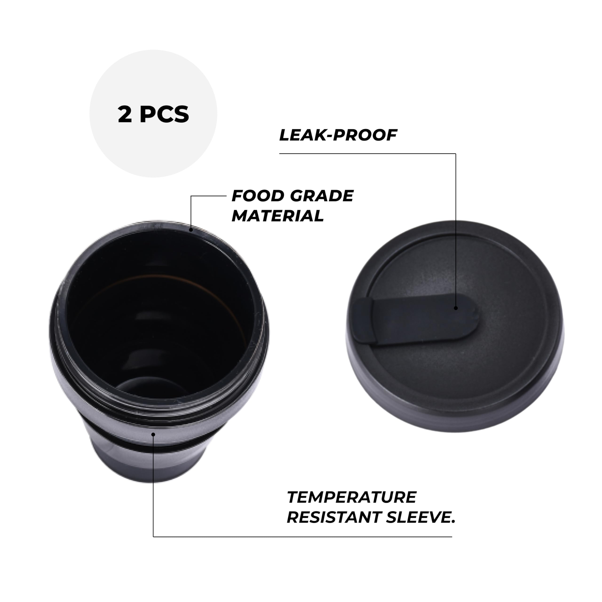 HYDRATE Collapsible Cups for Traveling - 13.5oz Black Reusable Cup, Microwave & Dishwasher Safe - Enjoy Hot or Cold Beverages Anywhere, Anytime with this Convenient, Travel Coffee or Tea Mug with Lid