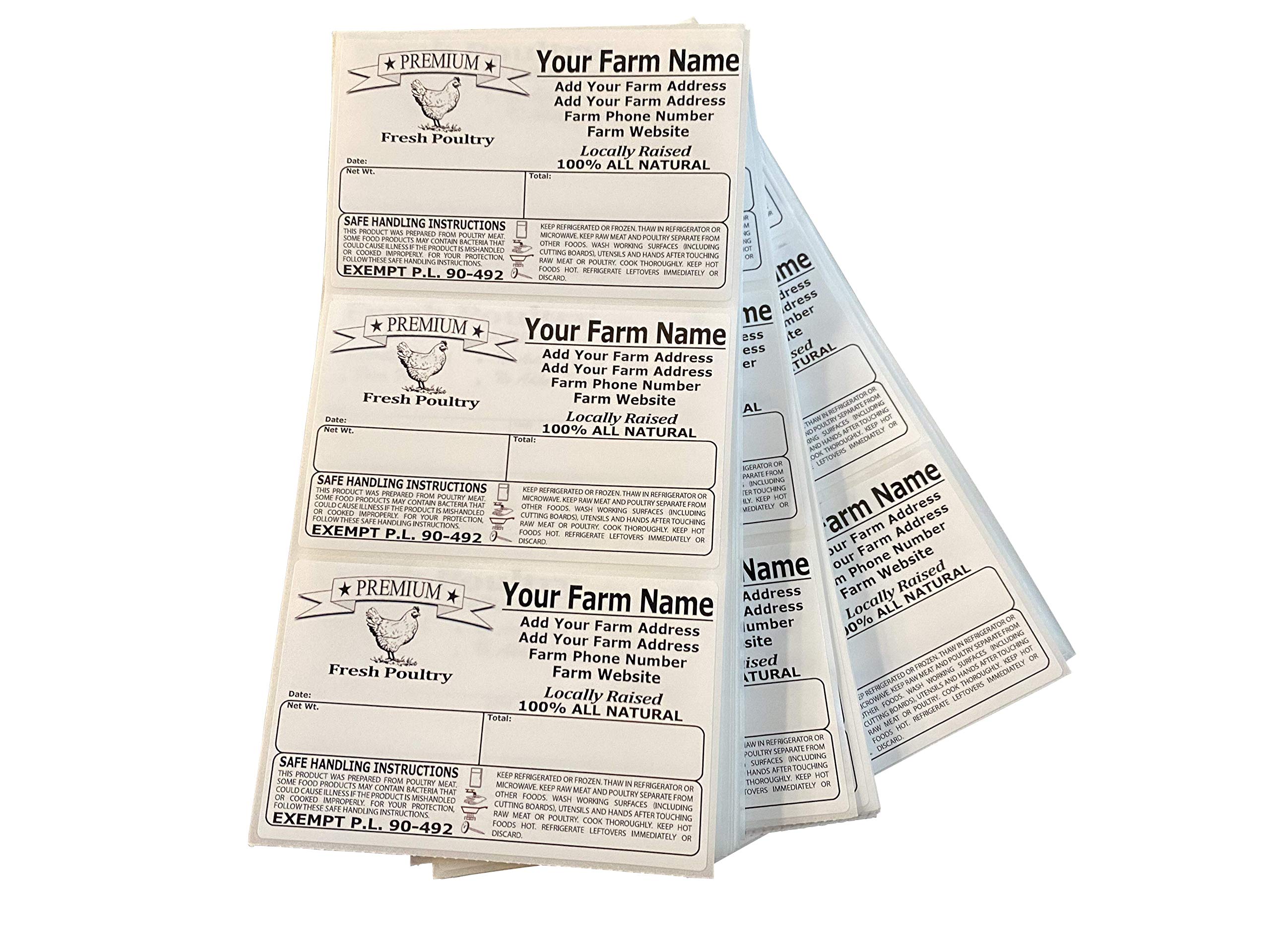 Custom Poultry Freezer Labels 4" x 2.5" with Safe Handling Instructions and Exemption – P.L. 90-492 (500)
