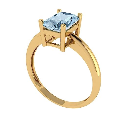Clara Pucci 1.75ct Radiant Cut Solitaire Natural Aquamarine Engagement Wedding Bridal Promise Anniversary Ring 18K Yellow Gold Size 9.25