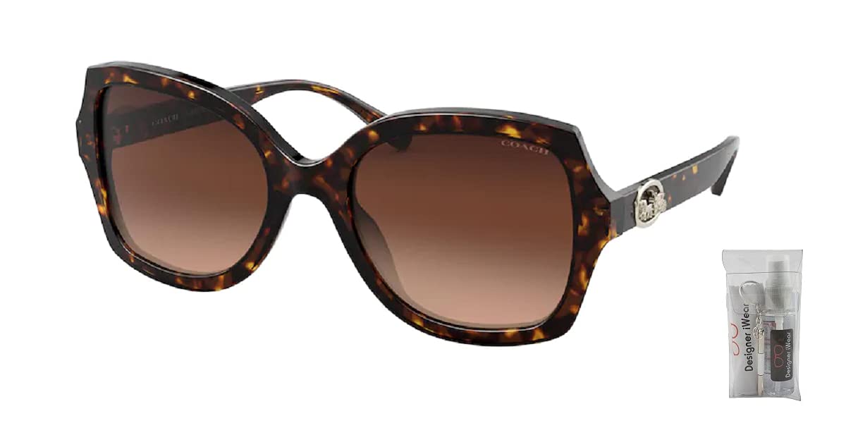 Coach HC8295 56 MM Black/Dark Grey Gradient Square Sunglasses for Women + BUNDLE with Designer iWear Eyewear Kit