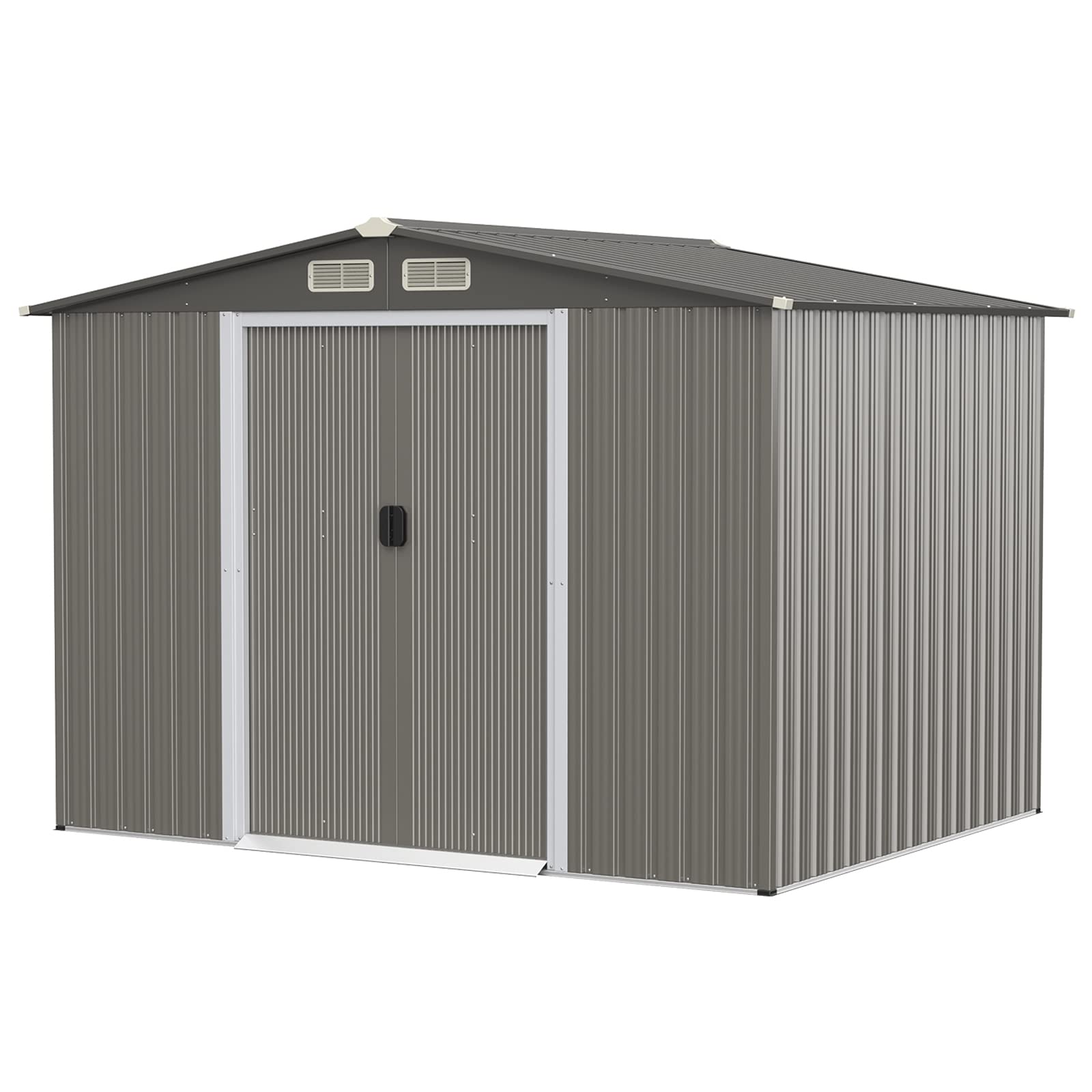 IRONMAX Outdoor Storage Shed with Floor, 8x6 FT Galvanized Steel Large Garden Shed w/Lockable Sliding Doors & Air Vent, Heavy Duty Tool Storage House for Backyard Patio Lawn