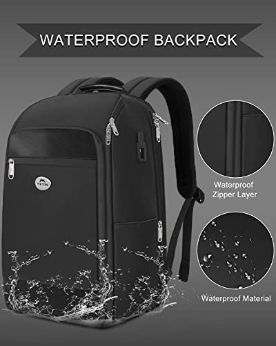 MATEIN Backpack for Travel, Waterproof Expandable Carry on Backpack for Men with USB Charging Port & Wet Bag, Extra Large TSA 17 Inch Laptop Backpack Business Work Computer Bag Flight Approved, Black