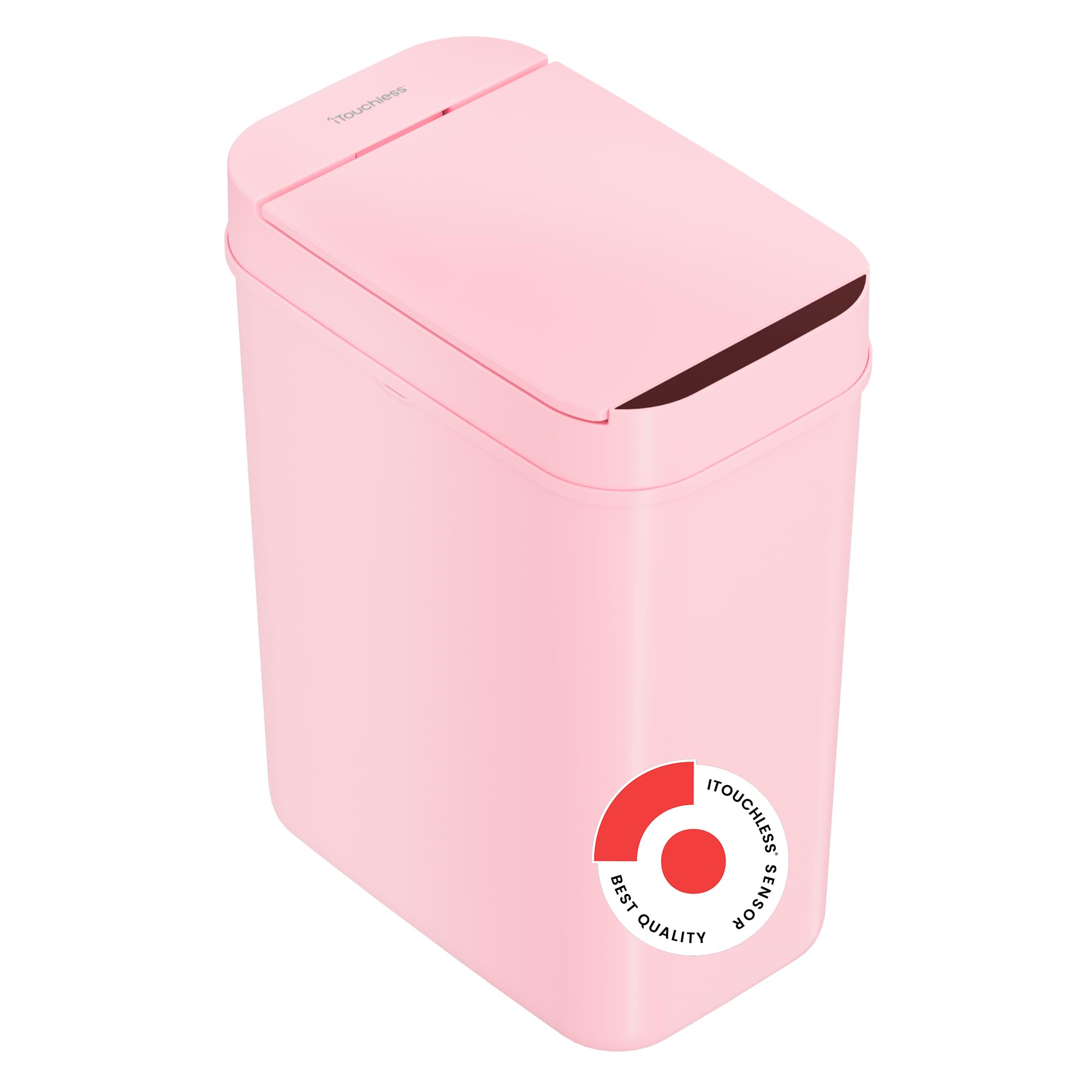 iTouchless 3 Gallon Sensor Pink Bathroom Trash Can, 10 Liter Slim Touchless Small Automatic Garbage Bin with Lid, Narrow Smart Motion Control Commercial Waste Basket for Bedroom, Office