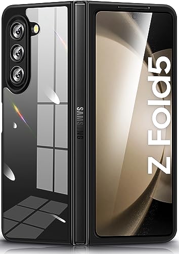 Z Fold 5 Case for Samsung Galaxy Z Fold5 5G, Slim Ultra-Thin Crystal Clear Acrylic PC Back Cover [Hinge][Transparent] Soft Silicone Bumper Full-Body Shockproof Protective Cases for Samsung Z Fold 5 5G