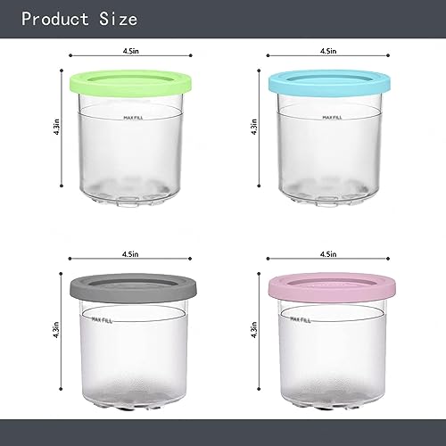 EVANEM 2/4/6PCS Creami Deluxe Pints, for Ninja Ice Cream Maker Pints,16 OZ Creami Pint Safe and Leak Proof Compatible with NC299AMZ,NC300s Series Ice Cream Makers,Pink+Gray-2PCS