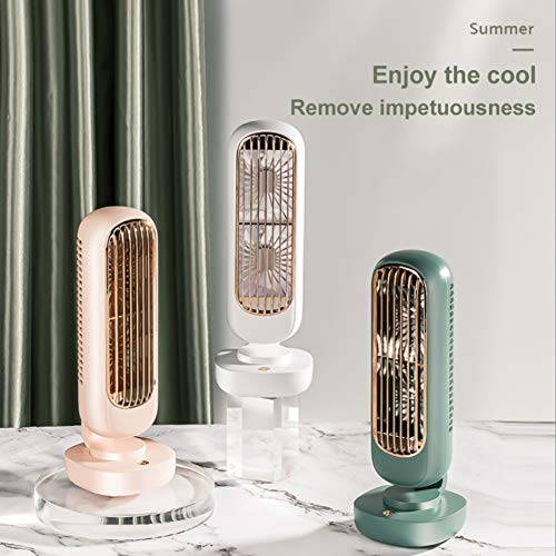 Novobey Retro Desk Fan, Mini Portable Fan Retro Double-Leaf Tower Fan USB Charging Cordless Personal Fan for Desktop Home Office Bedroom Camping Outdoor (pink)