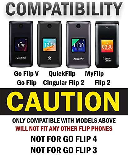 Case for Go Flip Phone, Nakedcellphone [Black Vegan Leather] Form-Fit Cover with [Built-in Screen Protection] and [Metal Belt Clip] for Alcatel Go Flip V, MyFlip, QuickFlip, AT&T Cingular Flip 2