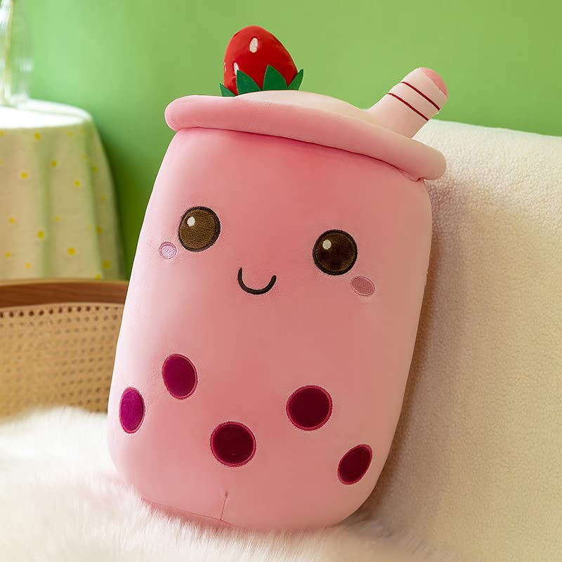 FSRONGXI 2 Pack Boba Plush, Stuffed Bubble Tea Plush Pillow Soft Cute Pearl Milk Tea Hug Pillows for Kids Girls Boys (Brown & Pink)