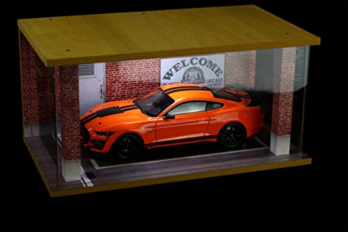 Display Case for 1/18 Diecast Cars,Acrylic Display Case for 1/12 Scale Toy Motorcyle with LED Lighting, Route 66-3 Open Side