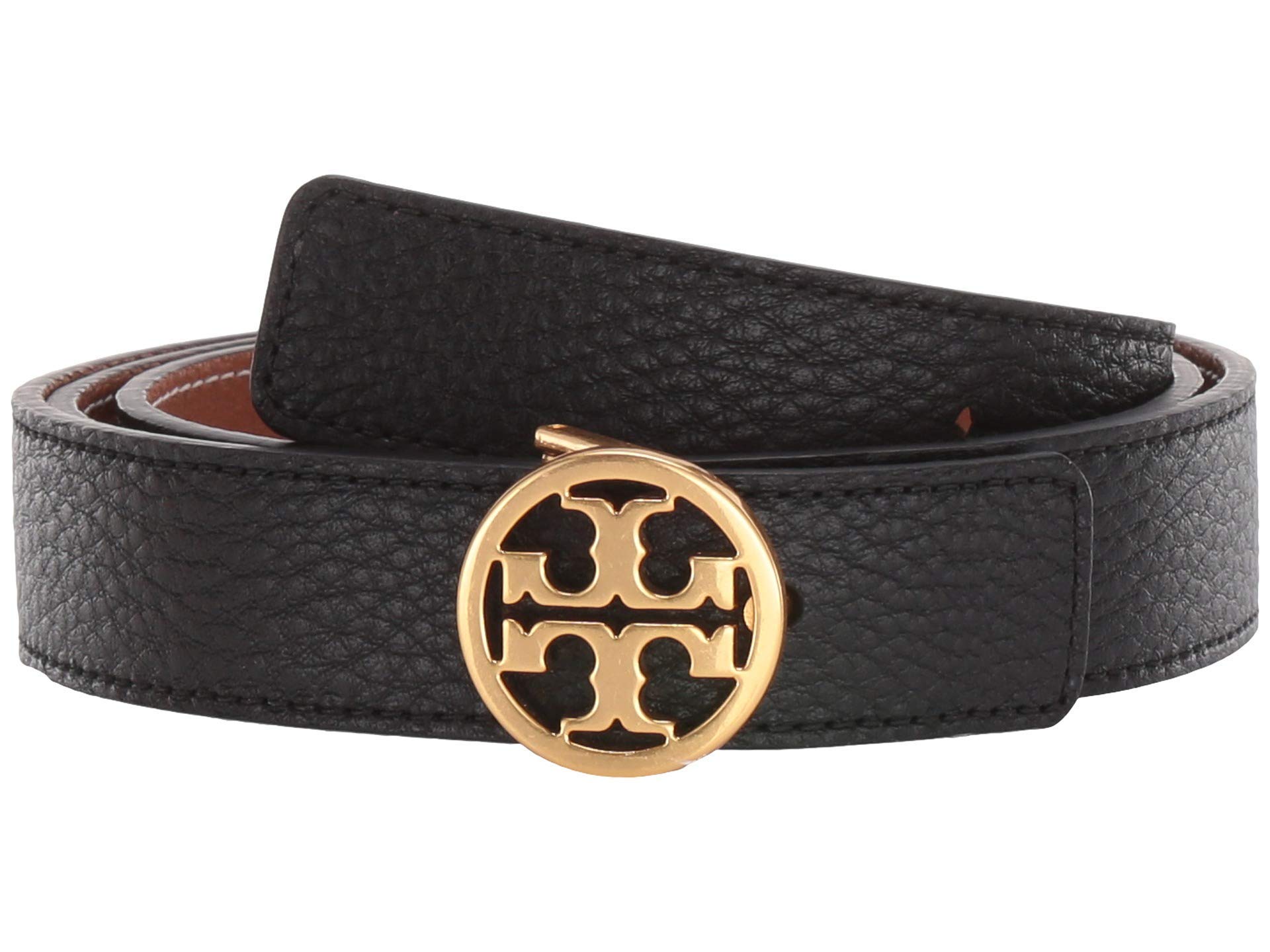 Tory Burch Women's 1" Miller Reversible Belt, Black/Gold, M