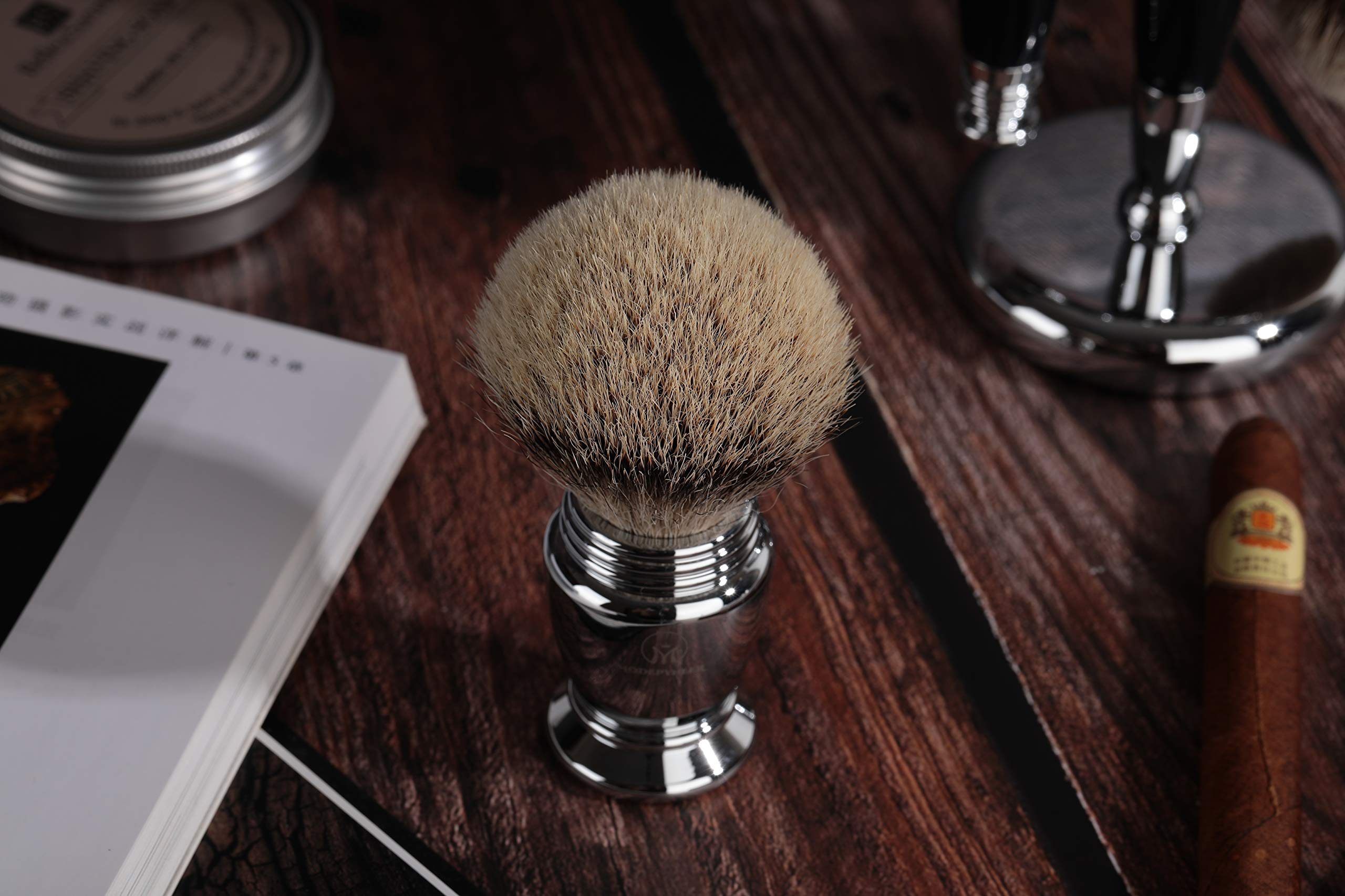DALIYREPAL Liphontcta 100% Pure Badger Hair Shaving Brush Stainless Steel Metal