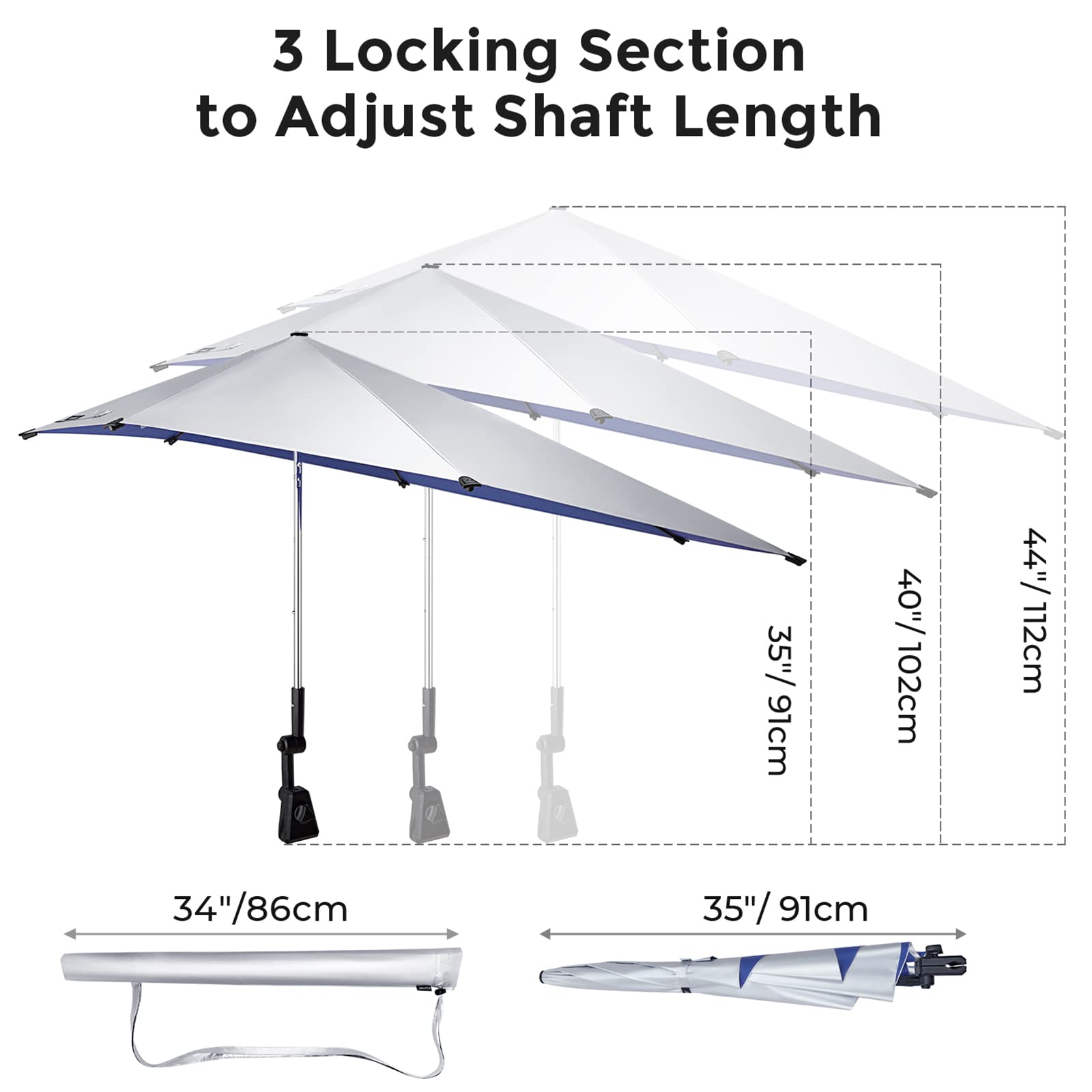 G4Free UPF 50+ Height Adjustable Chair Umbrella with Universal Clamp for Beach Chair, Golf Cart, Wheelchair, Stroller, Bleacher, Patio (Blue)