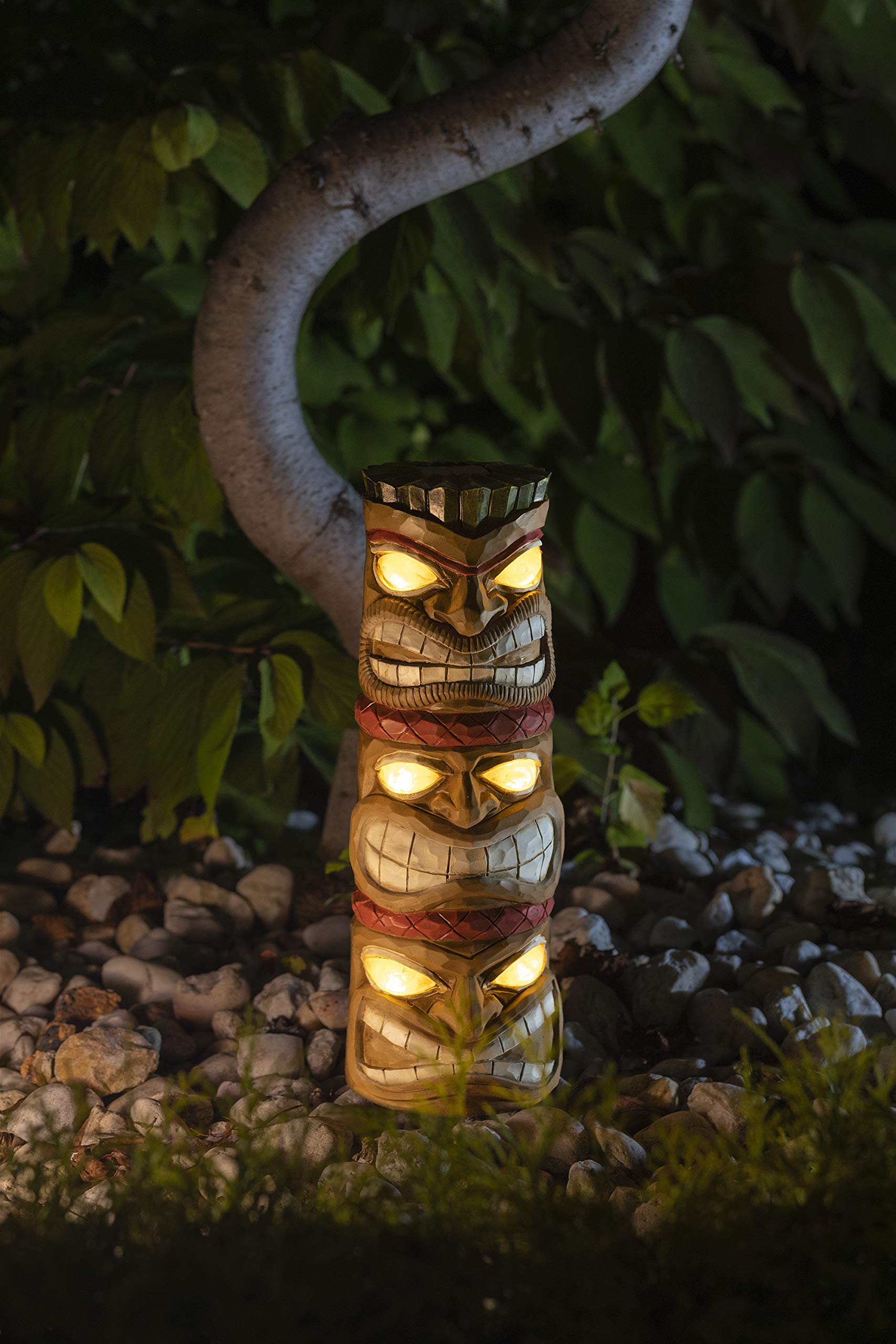 VP Home Triple Tiki Totem Party Time (Cocktail Tiki) Solar Powered LED Outdoor Decor Garden Light