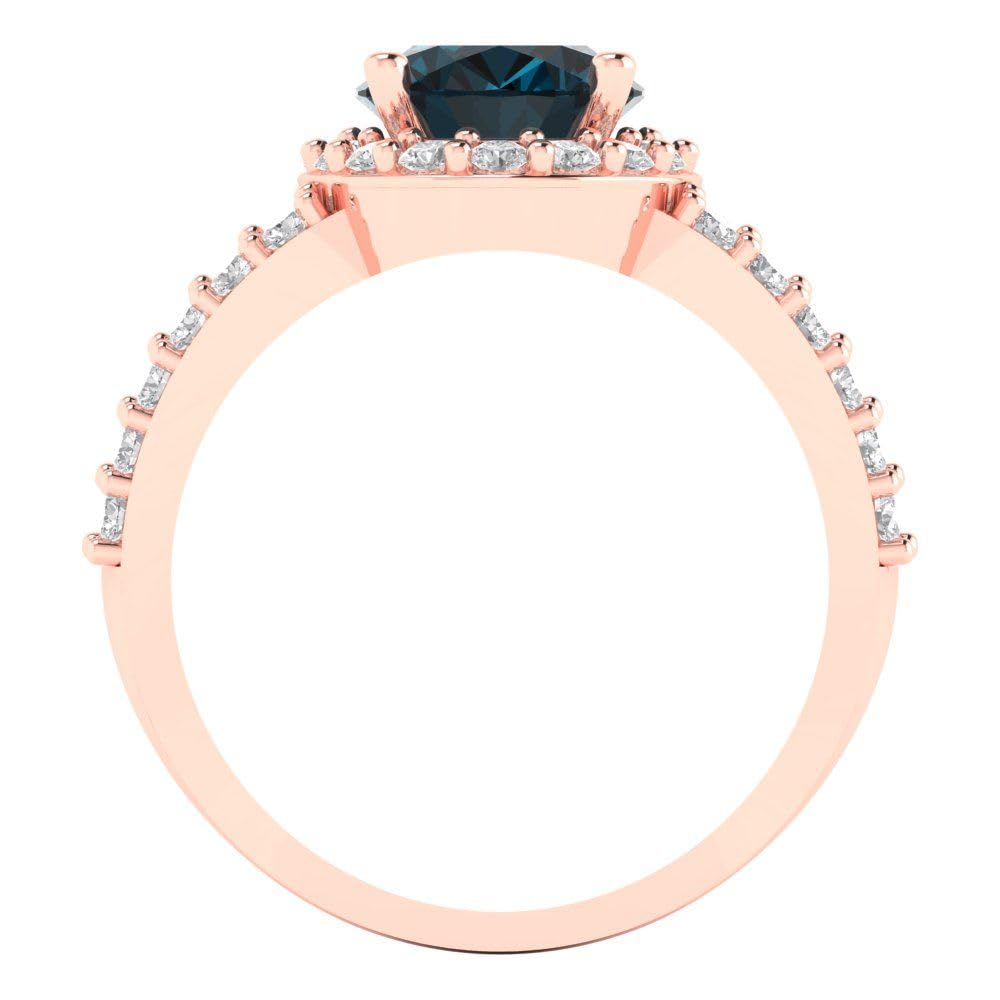 Clara Pucci 2.18ct Oval Cut Solitaire Halo split shank Royal Blue Topaz Designer Wedding Bridal art deco Anniversary Ring 14k Rose Gold