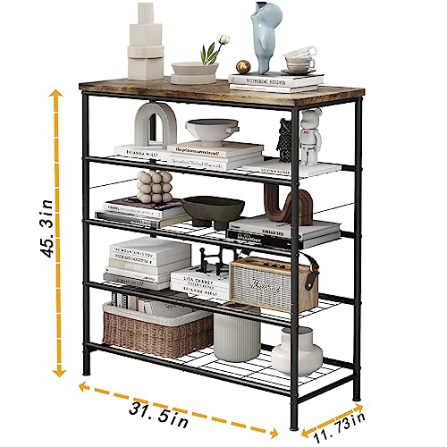 SUOERNUO Shoe Rack Organizer 5 Tier for Closet Entryway Free Standing Metal Storage Shoe Shelf with MDF Top Board,Black+Rustic Brown