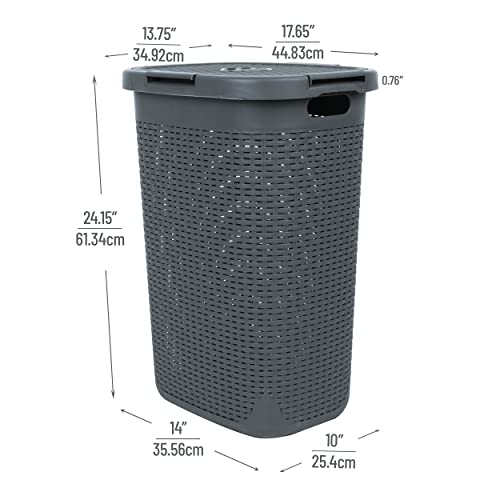 Mind Reader 40 Liter Slim Laundry Basket, Laundry Hamper with Cutout Handles, Gray & Basket Laundry Hamper with Cutout Handles, Washing Bin, Dirty Clothes Storage, Bathroom, 60 Liter, Grey