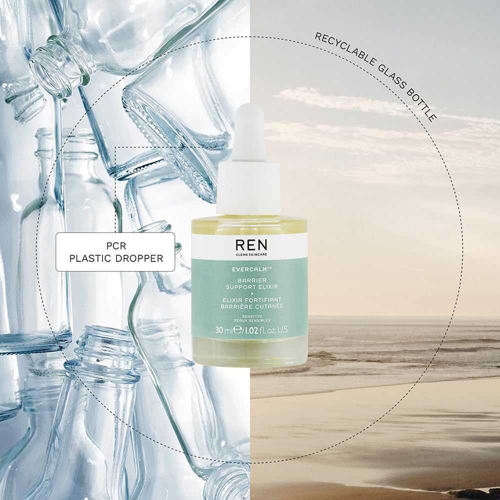 REN Clean Skincare - Evercalm™ Barrier Support Elixir - Skin Barrier Strengthening Face Oil for Dry & Sensitive Skin, 1 fl oz