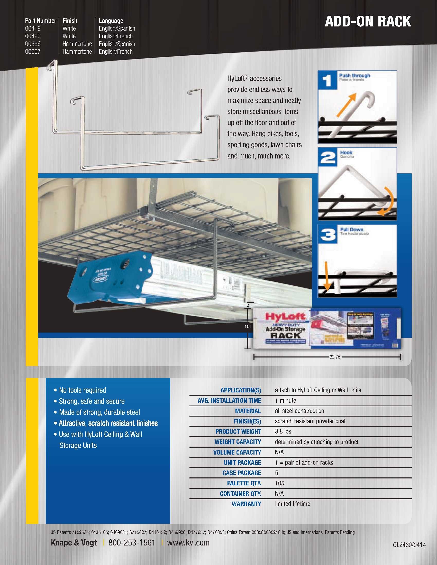 HyLoft 00656 Add-On Storage Rack Accessory for HyLoft Model 625 and 651, Hammertone, 2-Pack