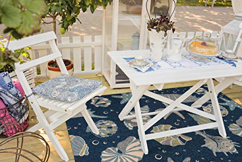 GAD Great American Distributors Sanibel Premium Indoor Outdoor Area Rug Accented Island Seaside Seashell Aquatic Marine Life Design Navy Blue/Gray (5'3"x7'7")