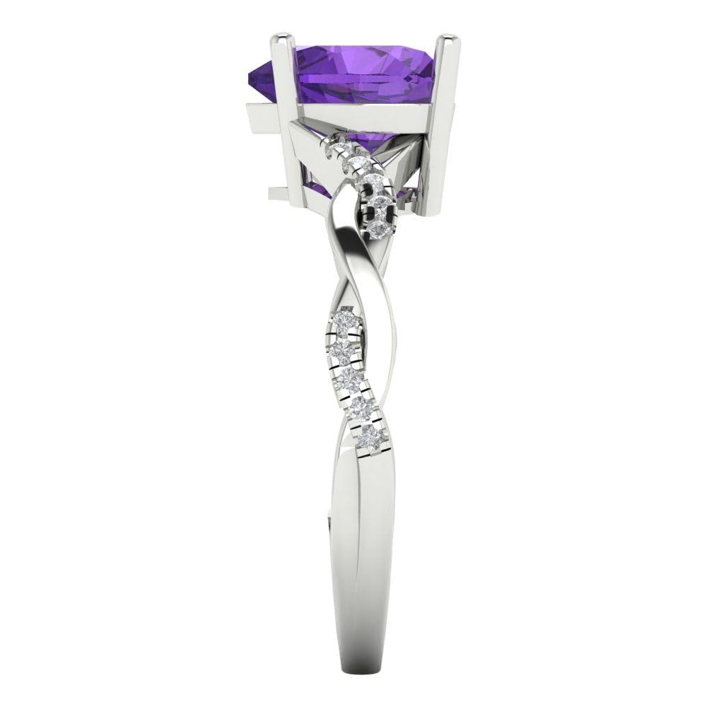 Clara Pucci 2.19ct Heart Cut Criss Cross Solitaire Halo Natural Amethyst Designer Anniversary Bridal Engagement Ring 14k White Gold 6