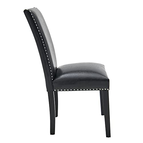 MODERION Parsons Dinning Chairs Set of 2 with Nail-Heads Trim, Faux Leather Kitchen Accent Side Upholstered Seat, Solid Wood Legs, 39'' x 25'' x 19'', Holds Up to 300 Lbs, Assembly Black, CY-1122-BK