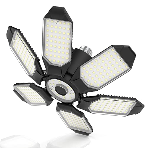 LED Garage Light Bulbs 150W 15000LM 6500k Super Bright Garage Lighting with 6 Adjustable Panels E26/E27 Screw in Deformable Garage Ceiling Light Bulbs for Garage Warehouse