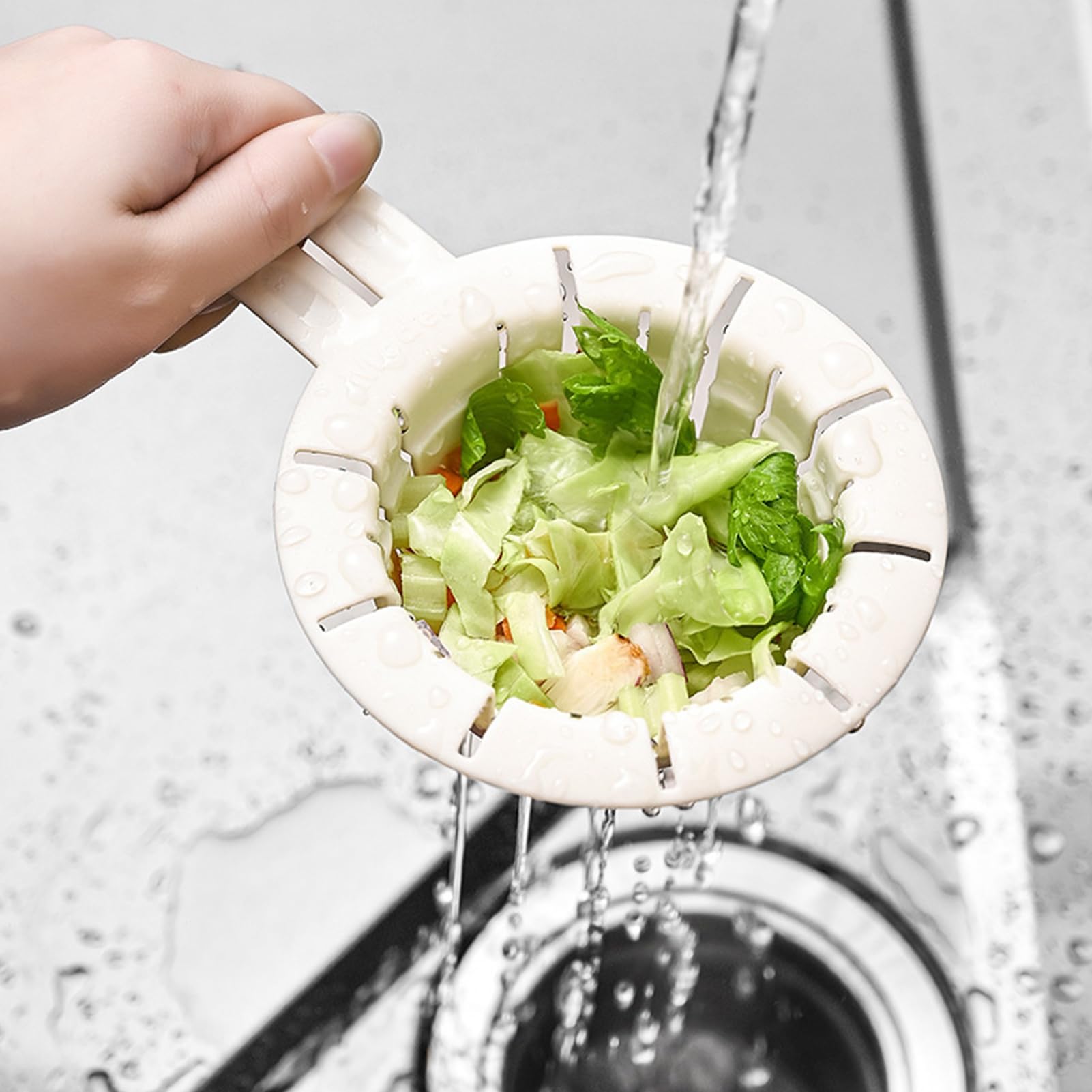 Grebest Bathtub Sink Drainer Kitchen Strainer Stopper Drain Basket Anti-clog Hair Easy Installation Maintenance-free Cream Color