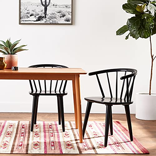 Target Marketing Systems Set of 2 Florence Dining Chairs with Low Windsor Spindle Back, Set of 2, Black