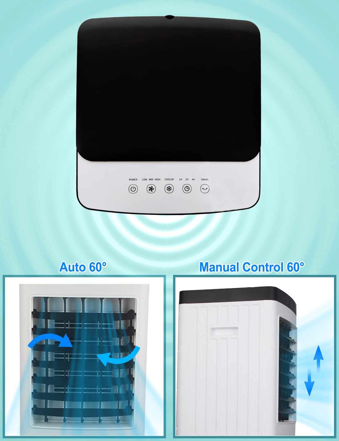 Evaporative Air Cooler,3-IN-1 Portable Air Conditioners Remote Control, 70° Oscillation Energy Efficient Air Cooler for Room Bedroom Home Indoor