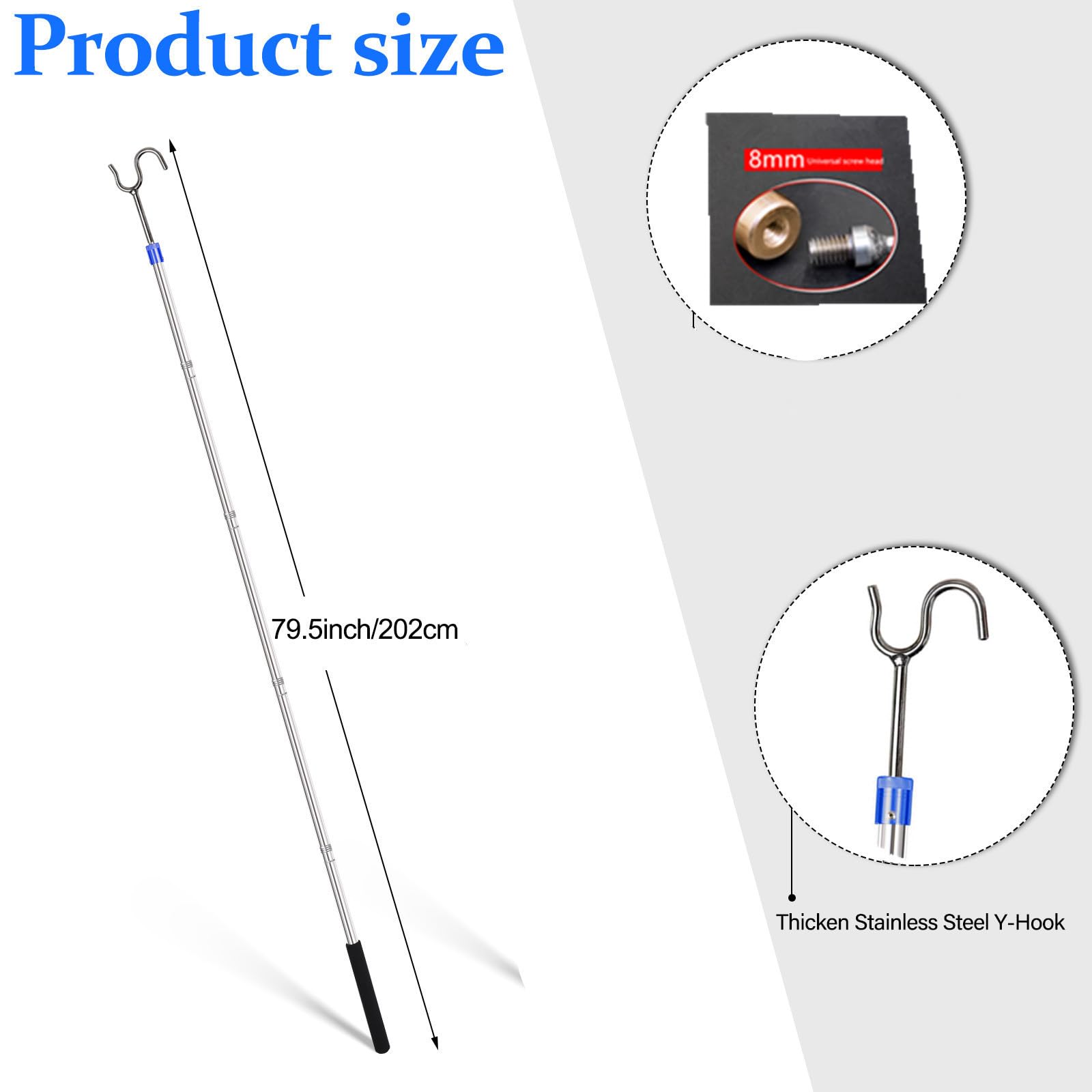 ISIVOVE Clothes Hook Pole, Adjustable 29 inches extends to 73 inches Hanger Hooks for Attic Hook Rods, Closet Storage Rods, Closet Hooks, Ideal for hanging clothes in homes and student dormitories