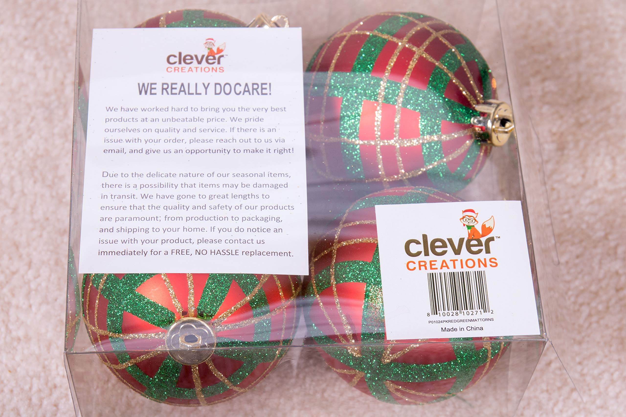 Clever Creations Ball Christmas Ornament Set of 4 Pieces, Shatterproof Holiday Décor for Christmas Trees, Red and Matte White