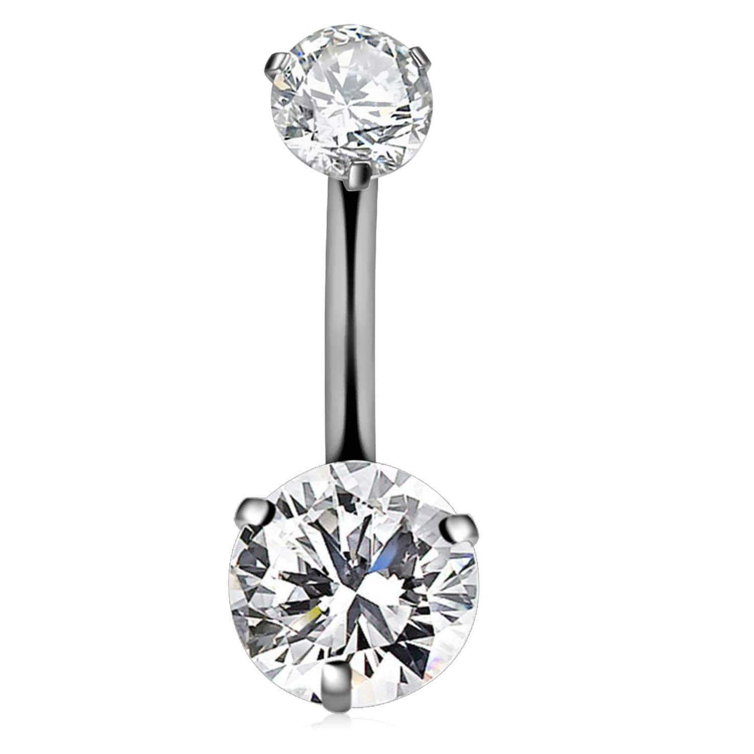 CIZME G23 Solid Titanium Belly Button Rings 14G Internally Threaded CZ Belly Navel Rings 10mm Bars Piercing