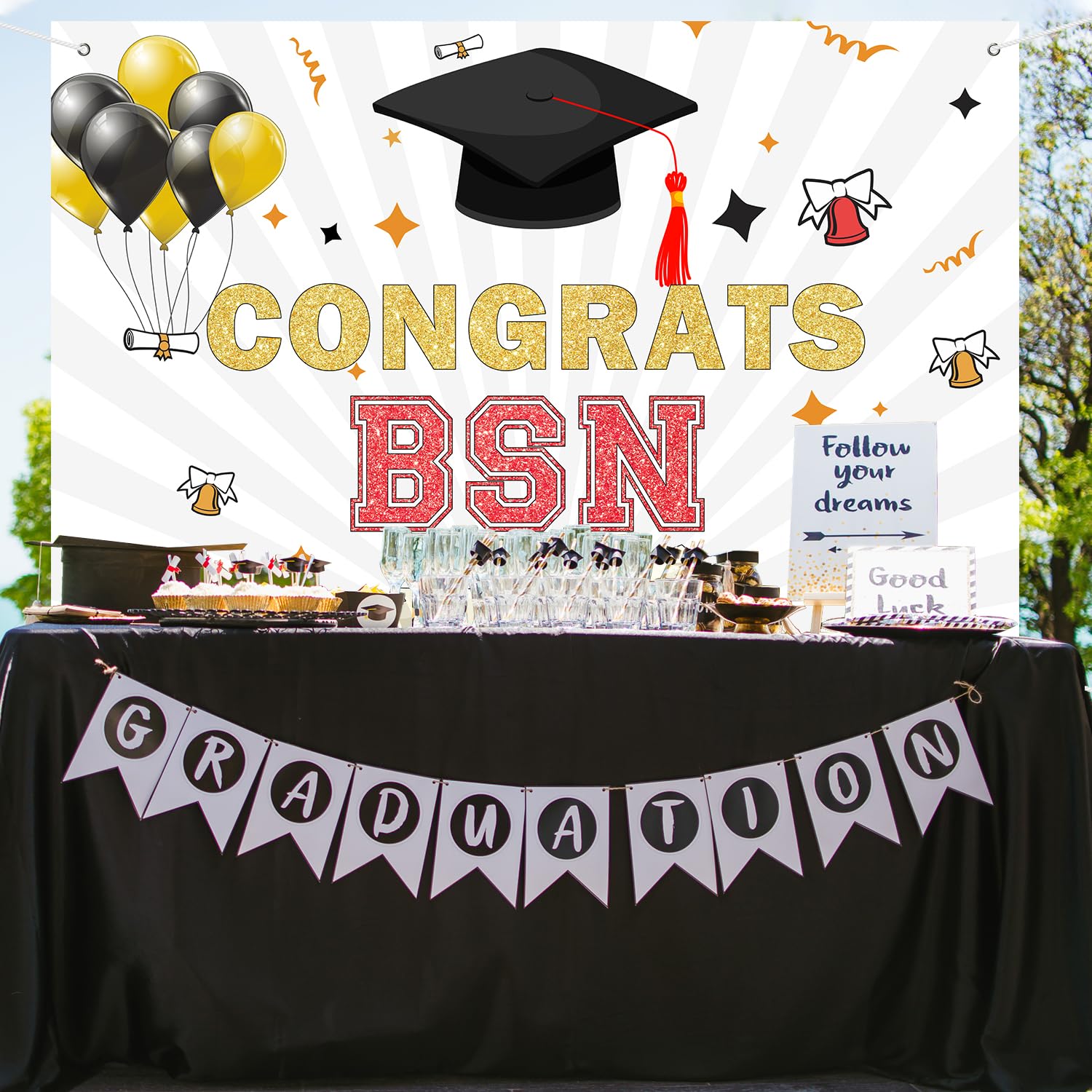 INNORU Congrats BSN Backdrop Banner, Nurse BSN RN Graduation Prom Photography Backdrop Durable Fabric Congrats Grad Banner Medical Nursing School Graduation Party Decorations Photo Booth Props 6x4ft