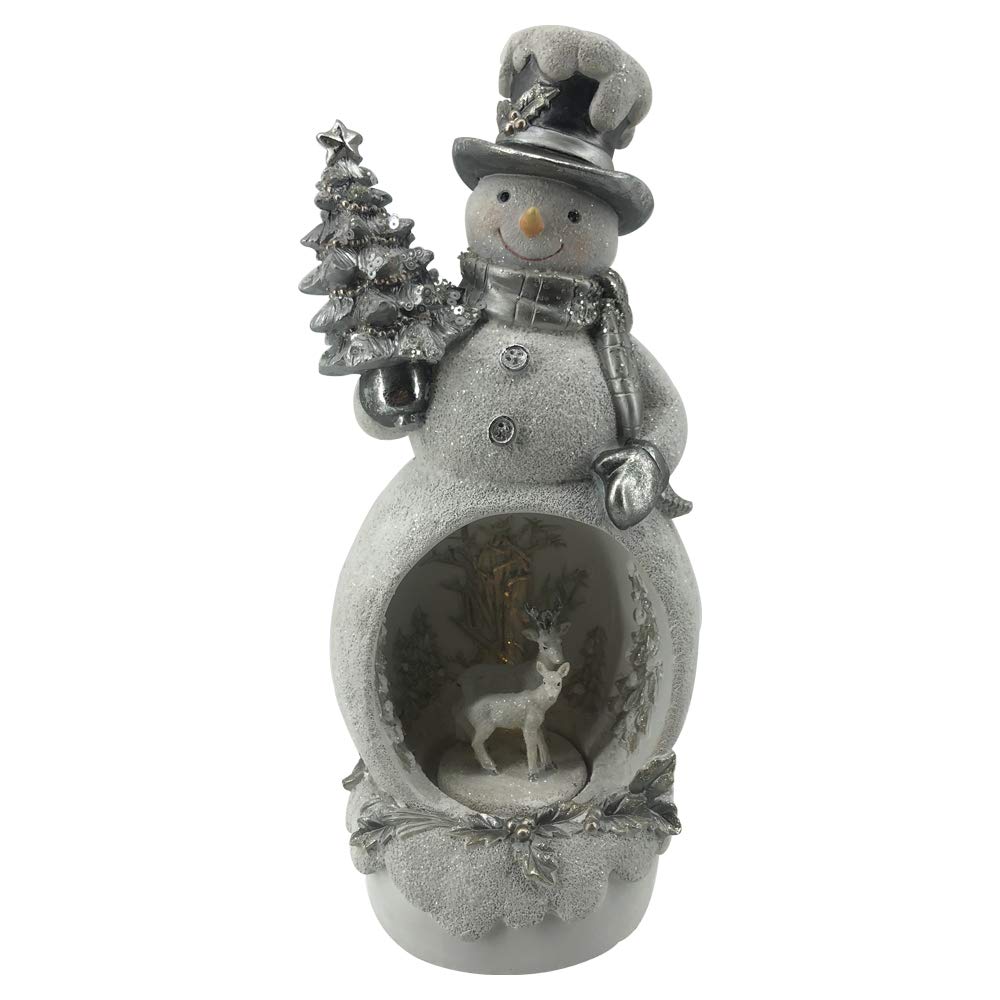 Comfy Hour Joyful Holiday Collection 11" Snowman Taking Christmas Tree with Reindeers Figurine, LED Light, Winter Decoration, Resin