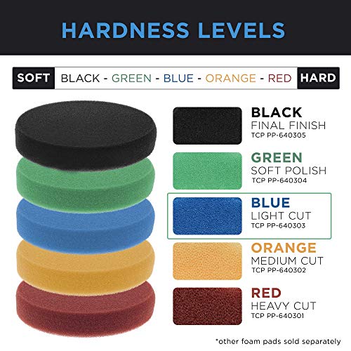 TCP Global 6.5" Blue Flat Light Cut Grip Foam Polish Buff Pad - DA Hook & Loop