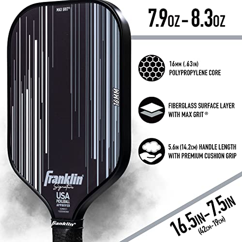 Franklin Sports Pro Pickleball Paddle - Pro Tournament Pickleball Paddle with MaxGrit Technology - Signature Series Signature Pickleball Paddle 16mm - Black
