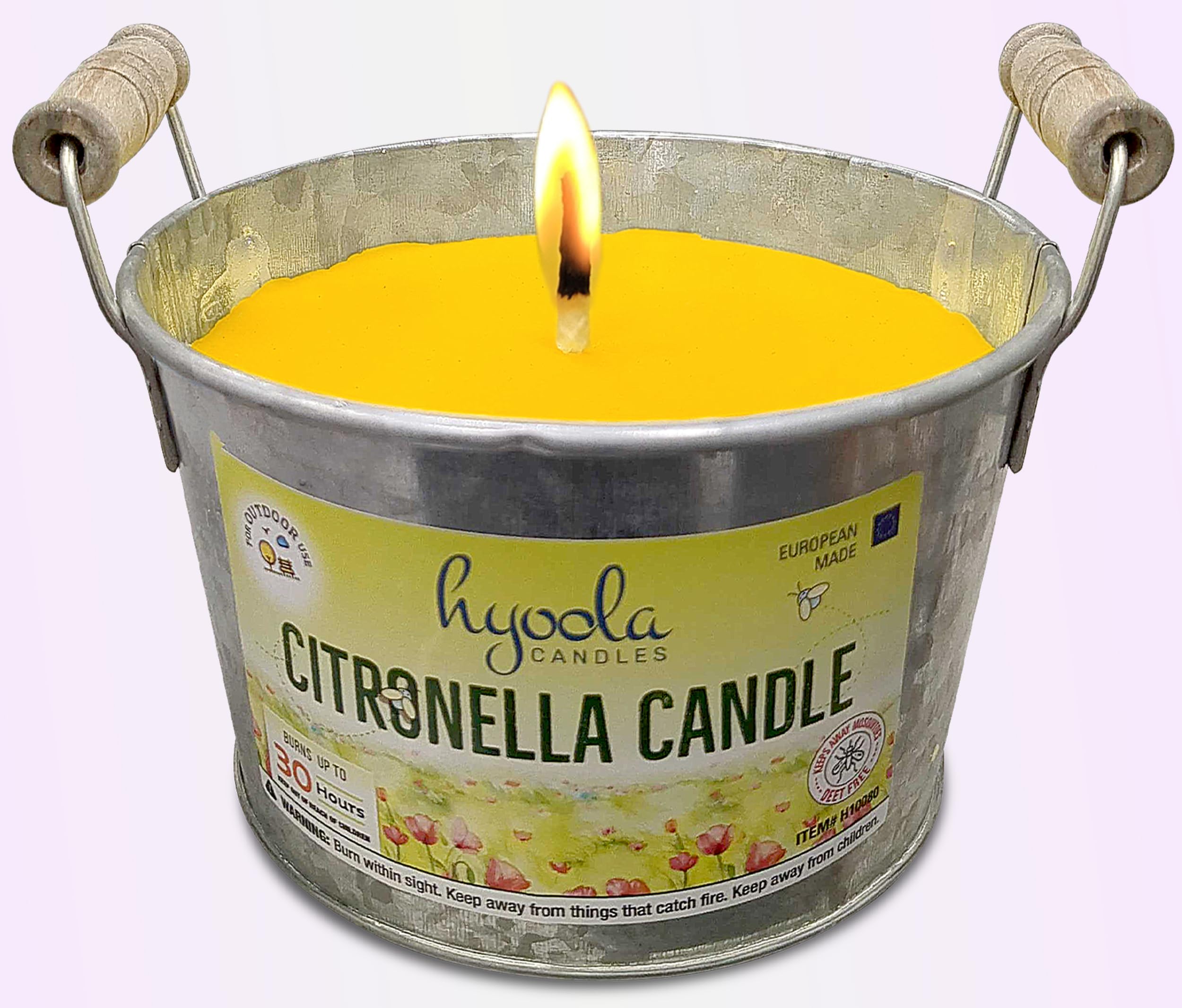 HYOOLA Large Citronella Candles Outdoor Bucket - 30 Hour - Natural Repellent - European Made