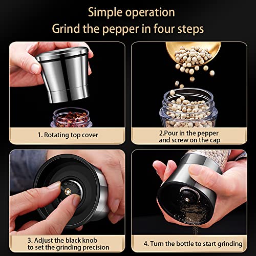 Salt and Pepper Grinder Set,2023 Newest 2 in 1 Salt and Pepper Shakers,Stainless Steel Shakers With Adjustable Coarse Mills,Pepper Shaker Spice Grinder Kitchen Chef Gift,Gift Ideal for Housewarming