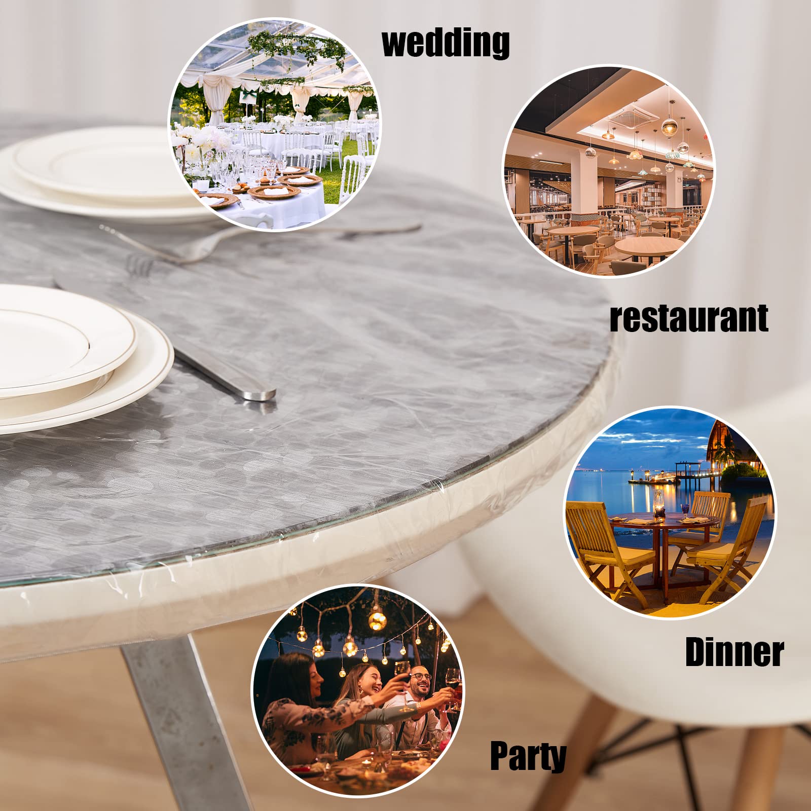 Clear Round Fitted Vinyl Tablecloth 40-44 Inches in Diameter, Waterproof Table Cloth with Elastic Edge, Plastic Table Cover Protector for Kitchen Dining, Wedding, Party, Holiday Dinner Indoor Outdoor
