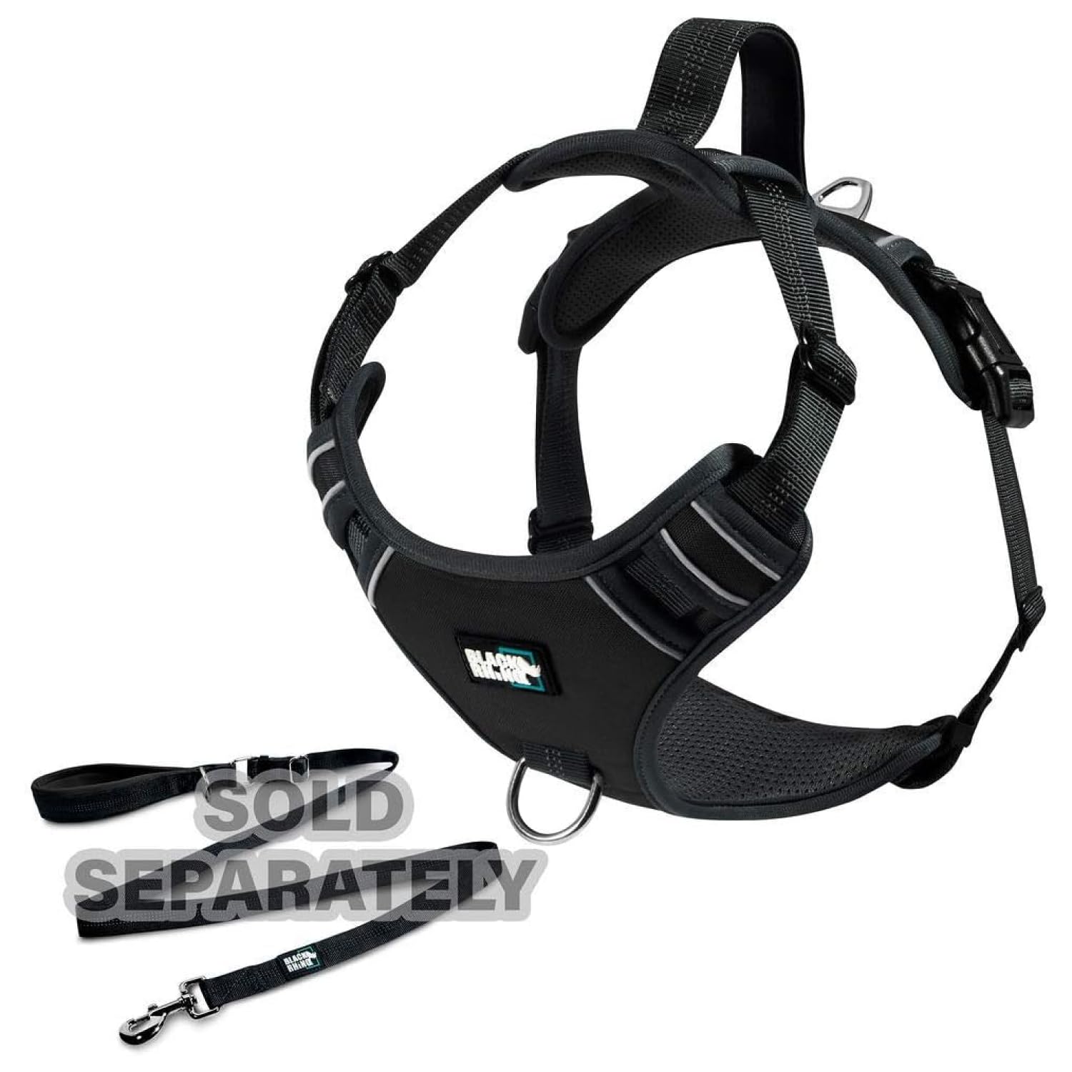 Black Rhino - The Comfort Dog Harness with Mesh Padded Vest for Small - Large Breeds | Adjustable | Reflective | 2 Leash Attachments on Chest & Back - Neoprene Padded Training Handle (Medium, Red/Bl)