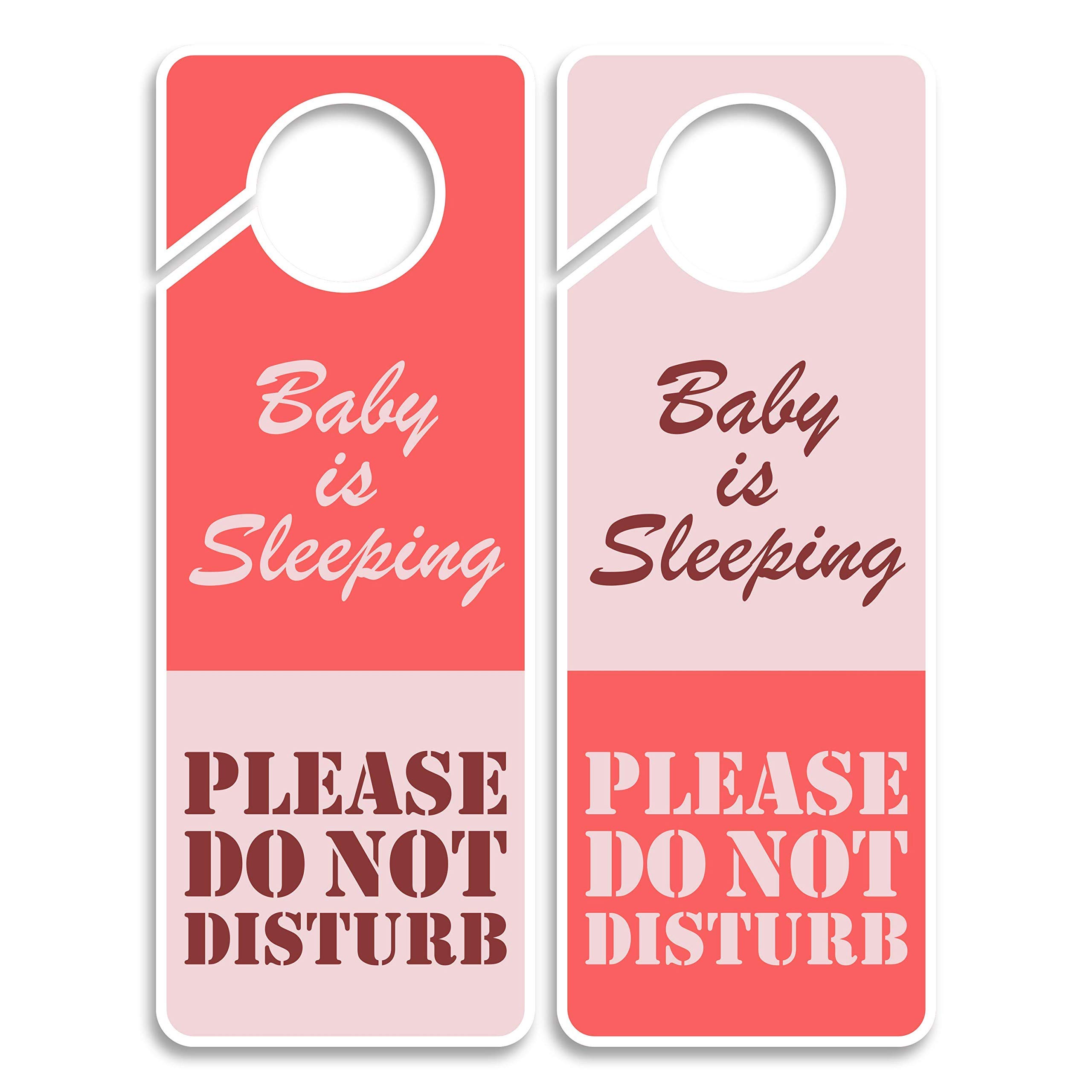 CLEVER SIGNS Baby Sleeping Sign for Front Door, Door Hanger 2 Pack, Double Sided, Ideal for Any Kind of Door Knob
