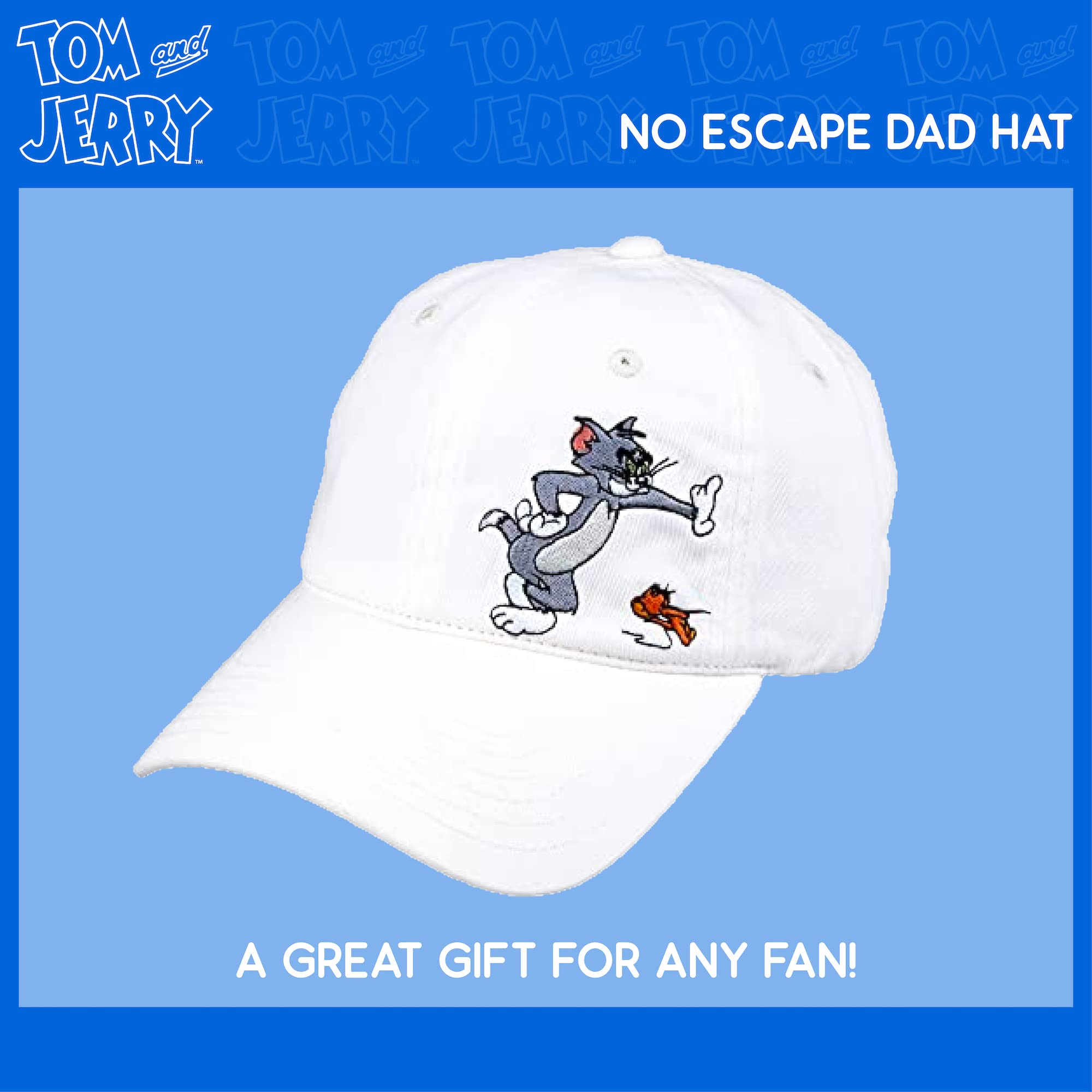 Concept One Unisex Adult Warner Bros Tom and Jerry Hat, No Escape Cotton Adjustable Baseball Cap with Curved Brim, Dad Hat, Beige, One Size US